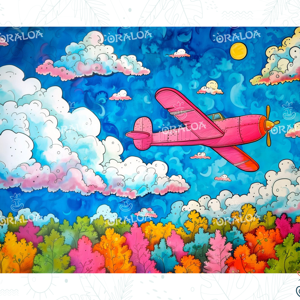 Cloud Flying – Diamond Painting Canvas Pink Airplane & Poetic Clouds ...
